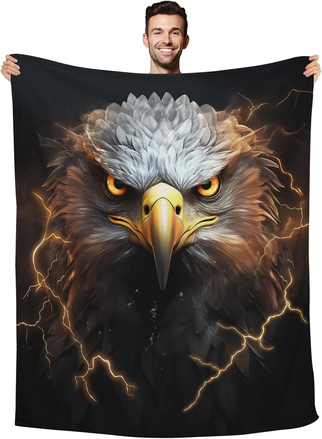 Eagle Gifts Blanket, Cool Black Gold Lightning Eagle Blanket, American ...