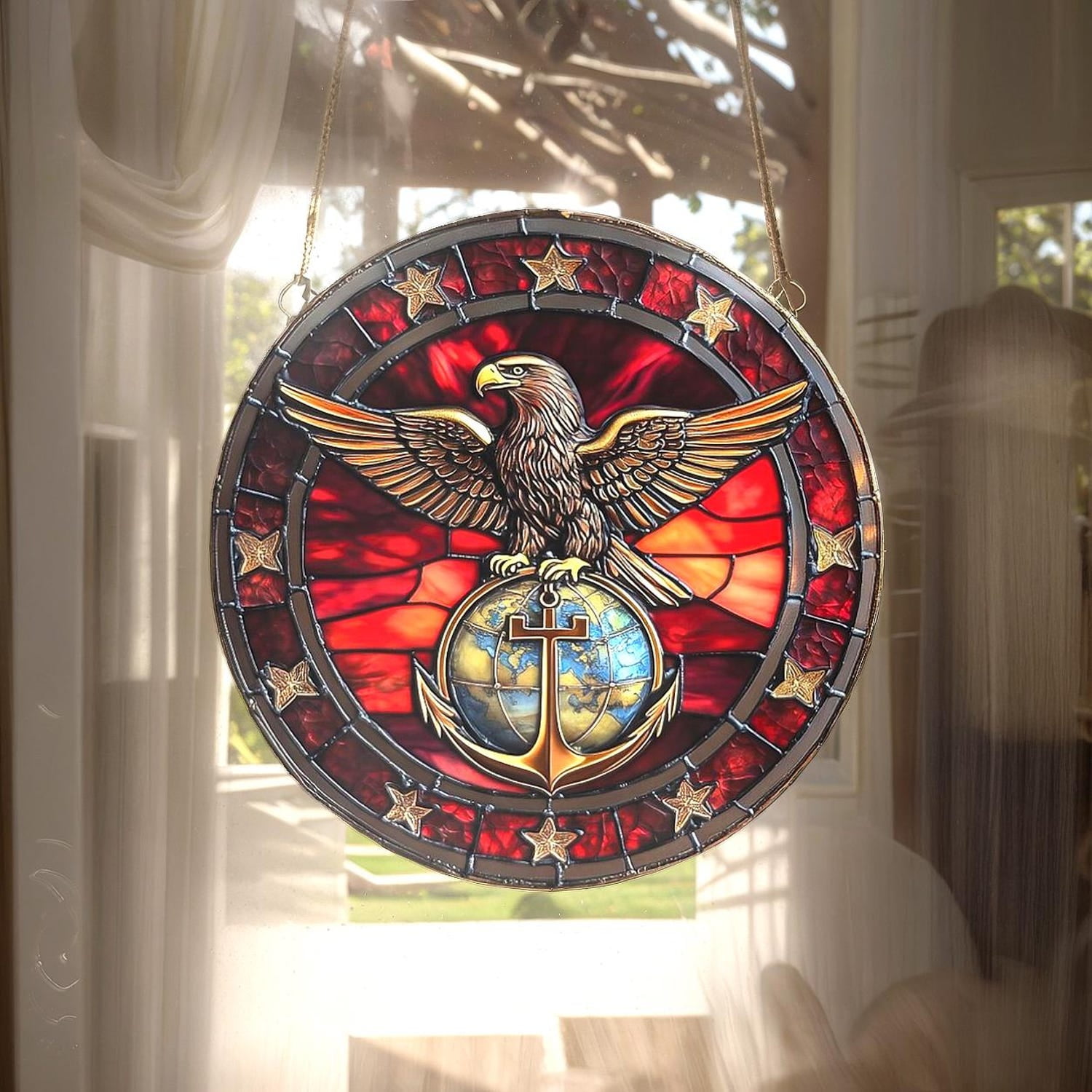 Eagle Globe Anchor Faux Stained Glass AcrylicSuncatcher - Faux Stained ...