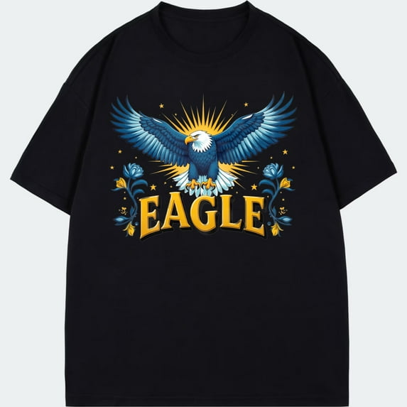 Eagle Graphic T Shirt Black Eagle With Wings Spread And Sunburst Design ...