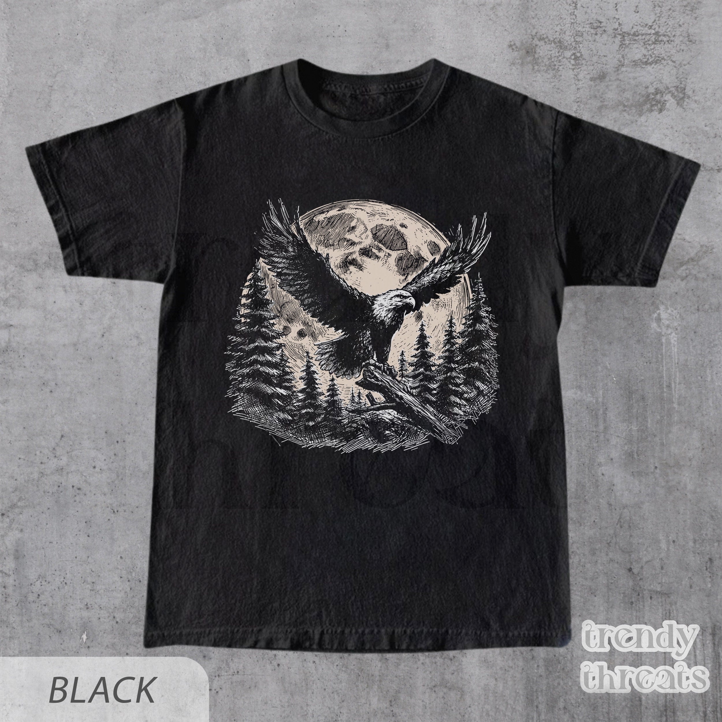 Eagle Graphic T-Shirt, Retro 90s Eagle Moon Shirt, Washed Retro 2000s ...