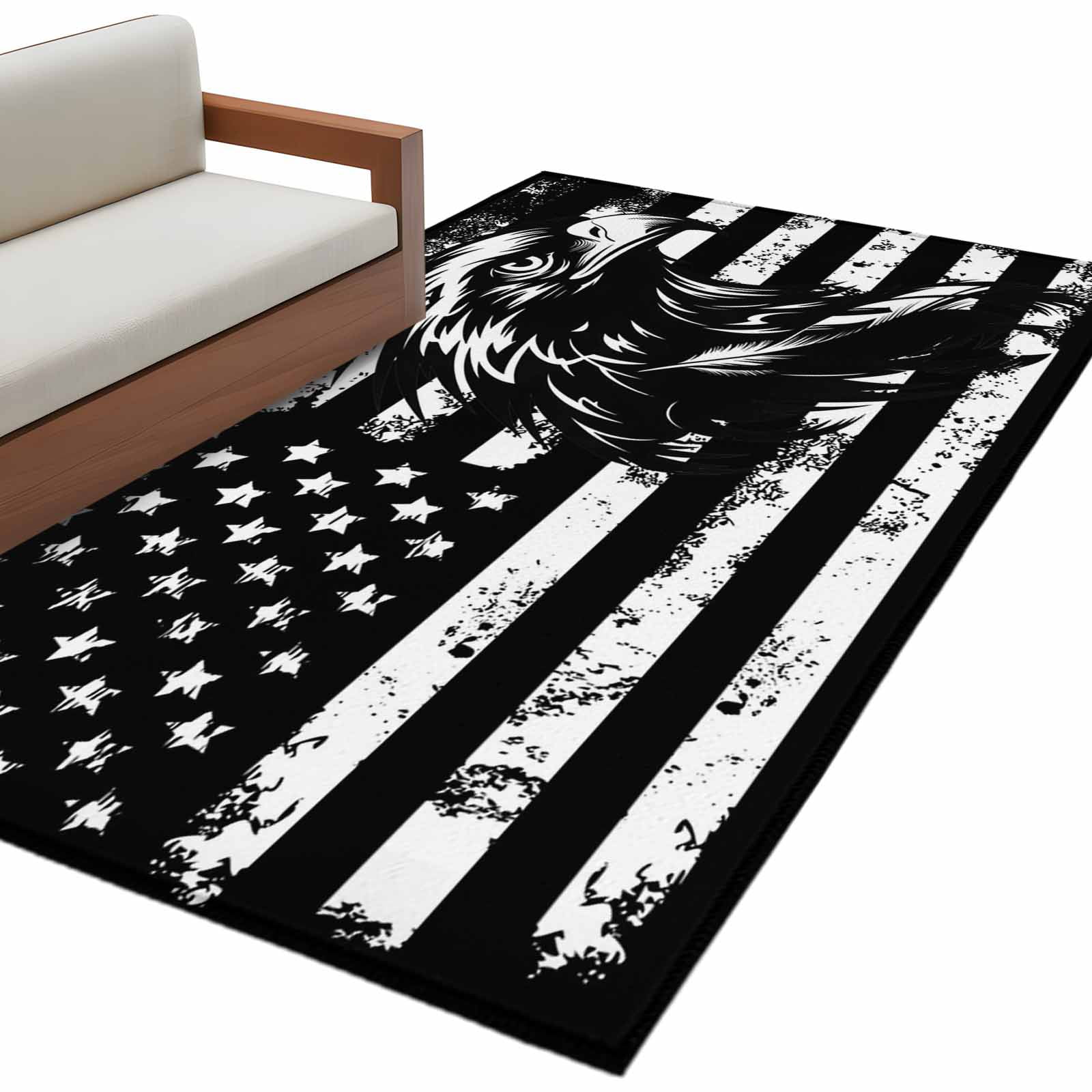 Eagle Head Area Rug 4x6ft Black American Flag Vintage Stripes Animal ...