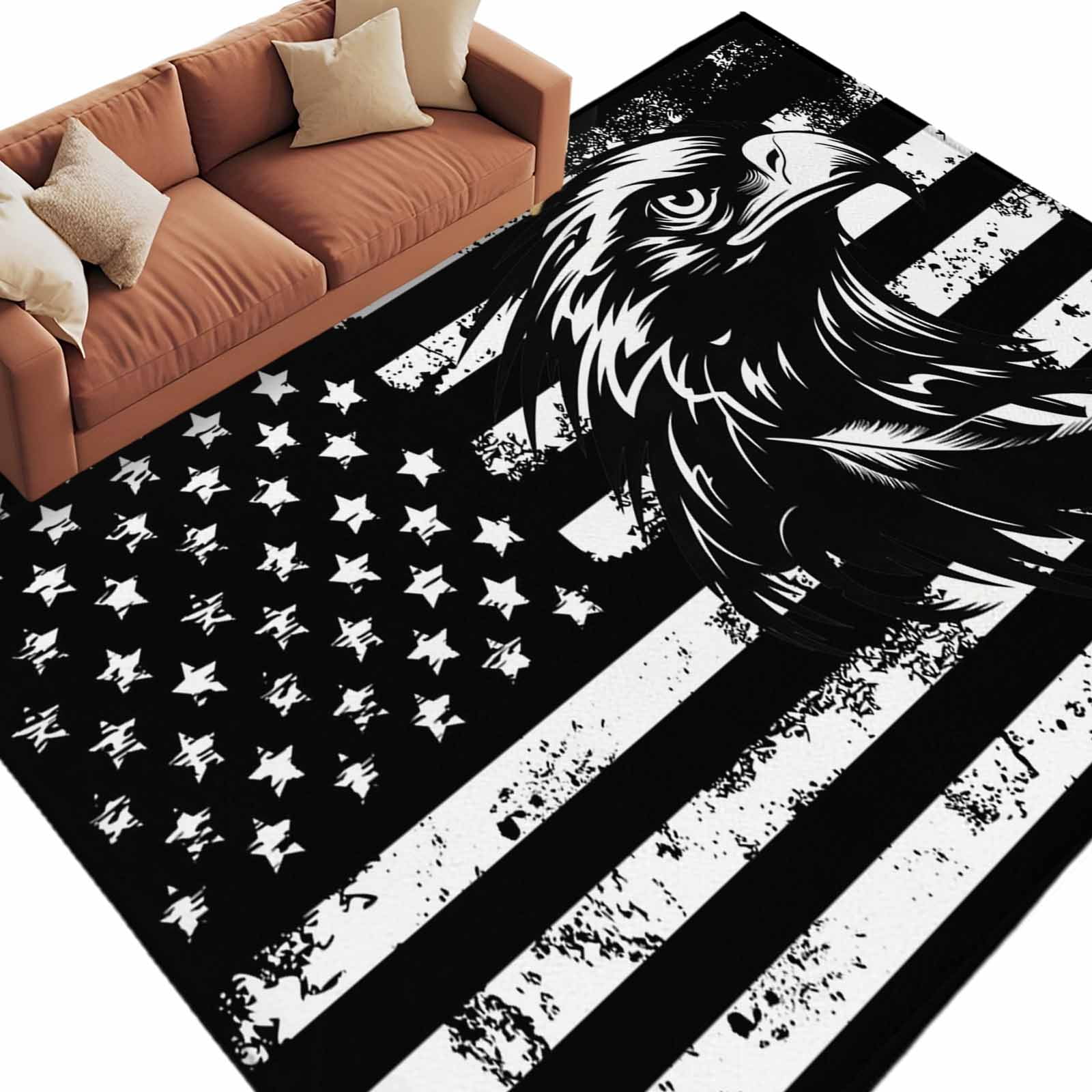 Eagle Head Area Rug 5x8ft Black American Flag Vintage Stripes Animal ...