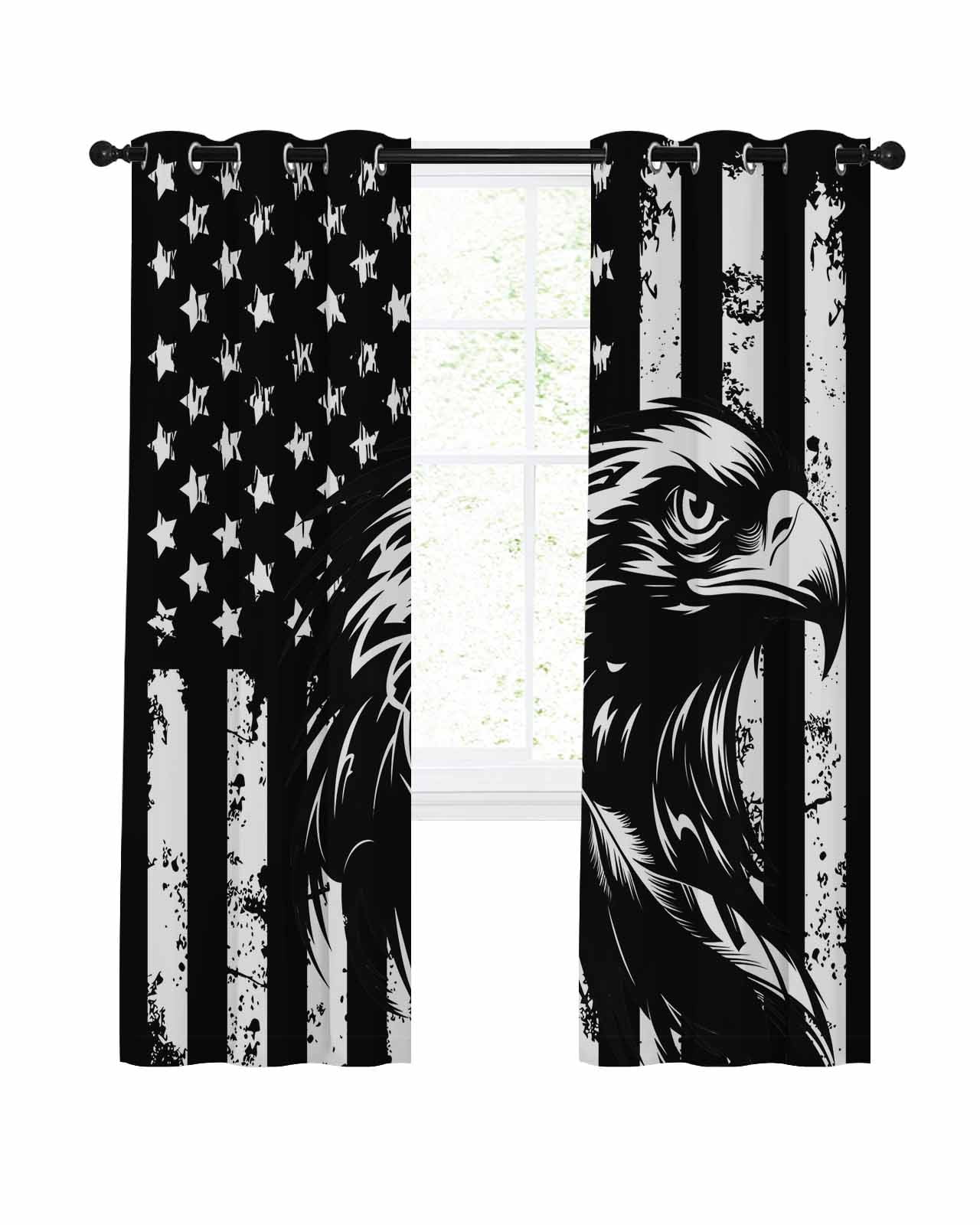 Eagle Head Blackout Curtains 63 Inch Length Black American Flag Vintage ...