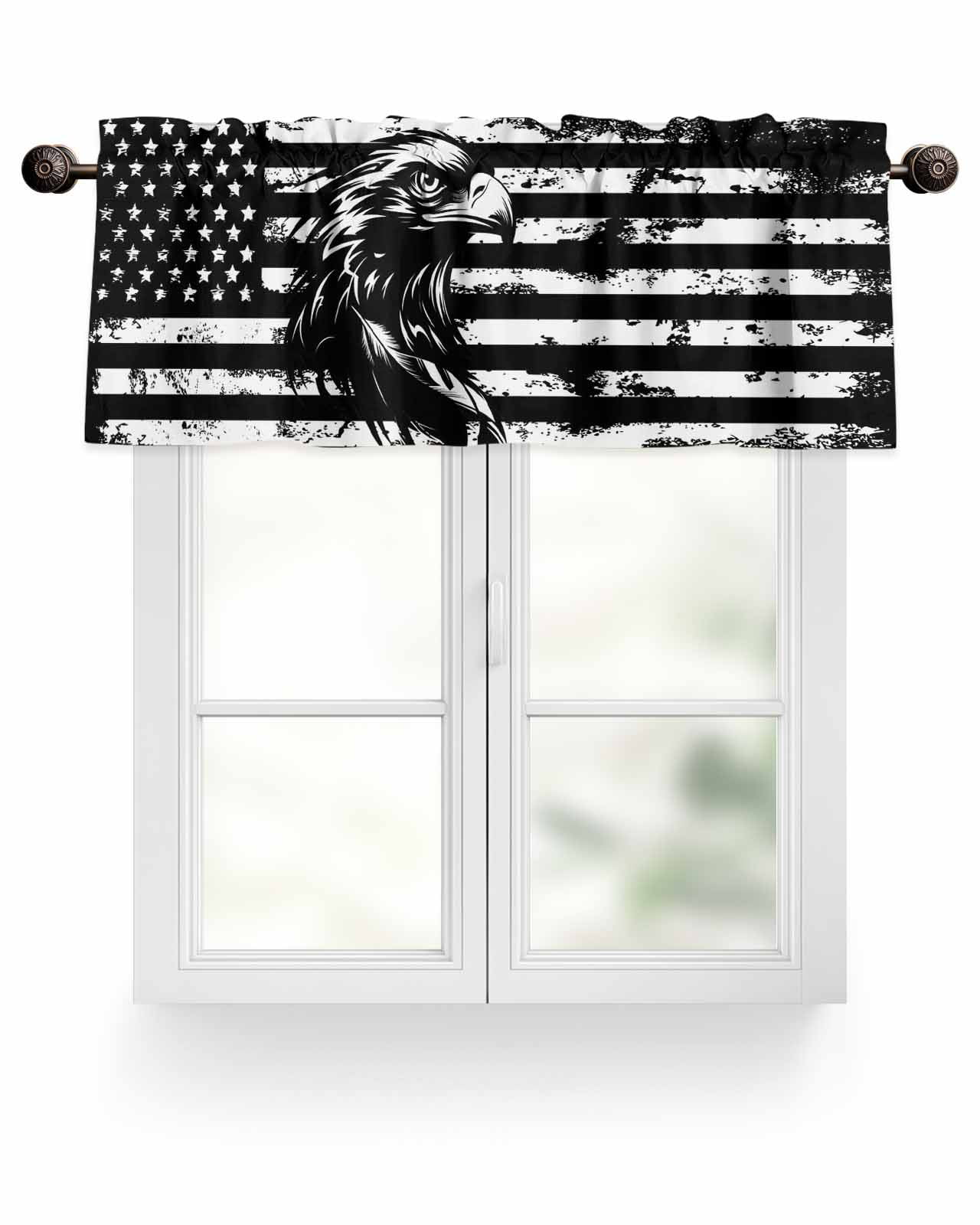 Eagle Head Valances for Windows Black American Flag Vintage Stripes ...