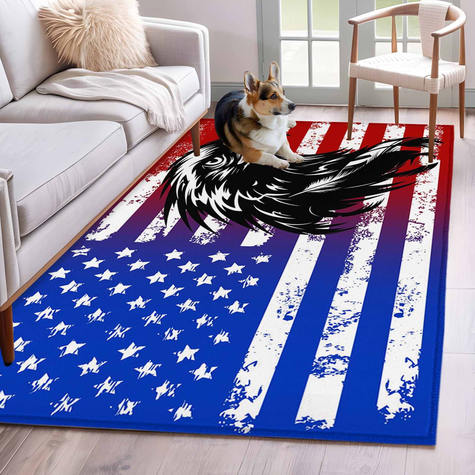 Eagle Head Washable Area Rugs 4'x6', American Flag Vintage Stripes ...