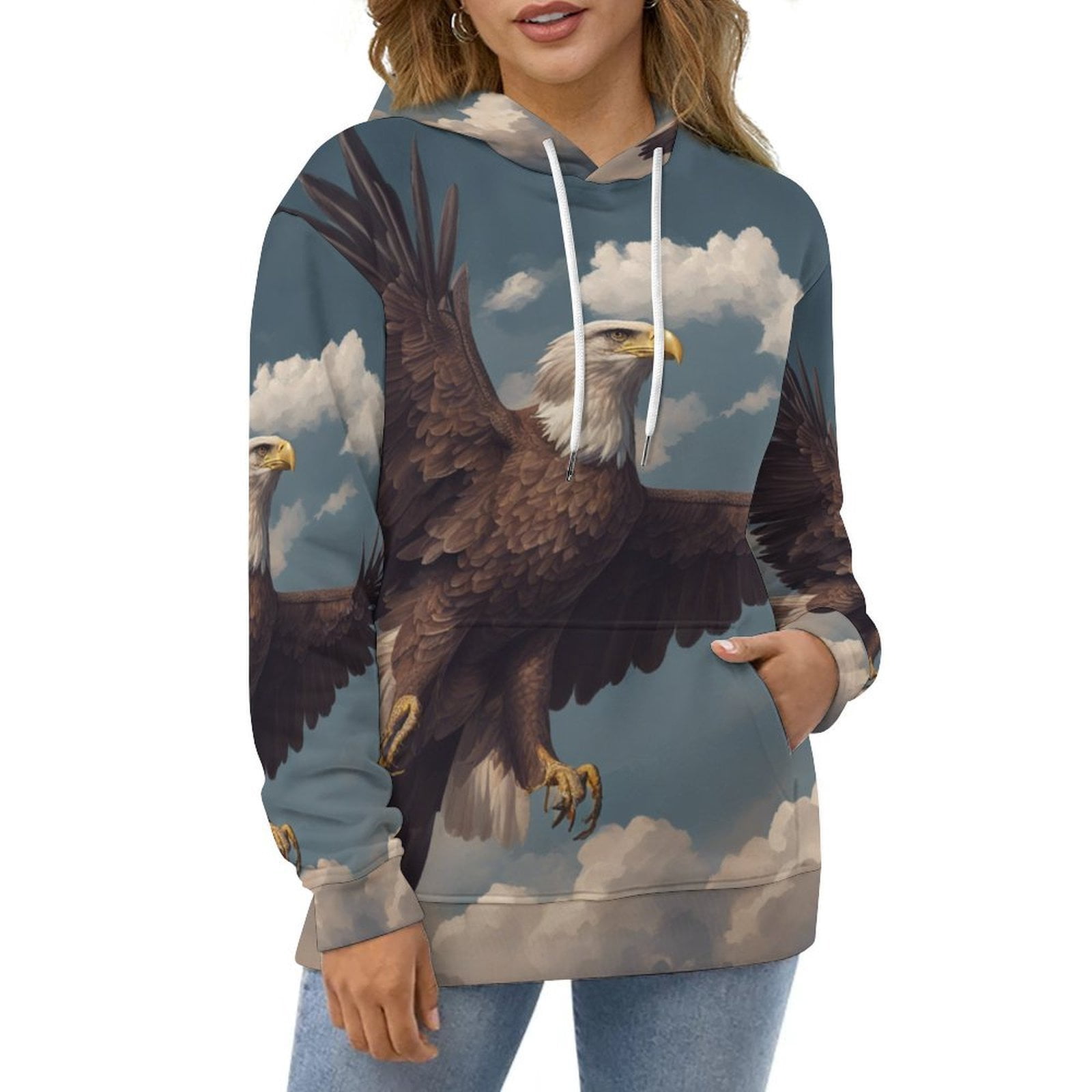Eagle Hoodies Classic Oversized Pullover Hoodie Female Long Sleeve ...