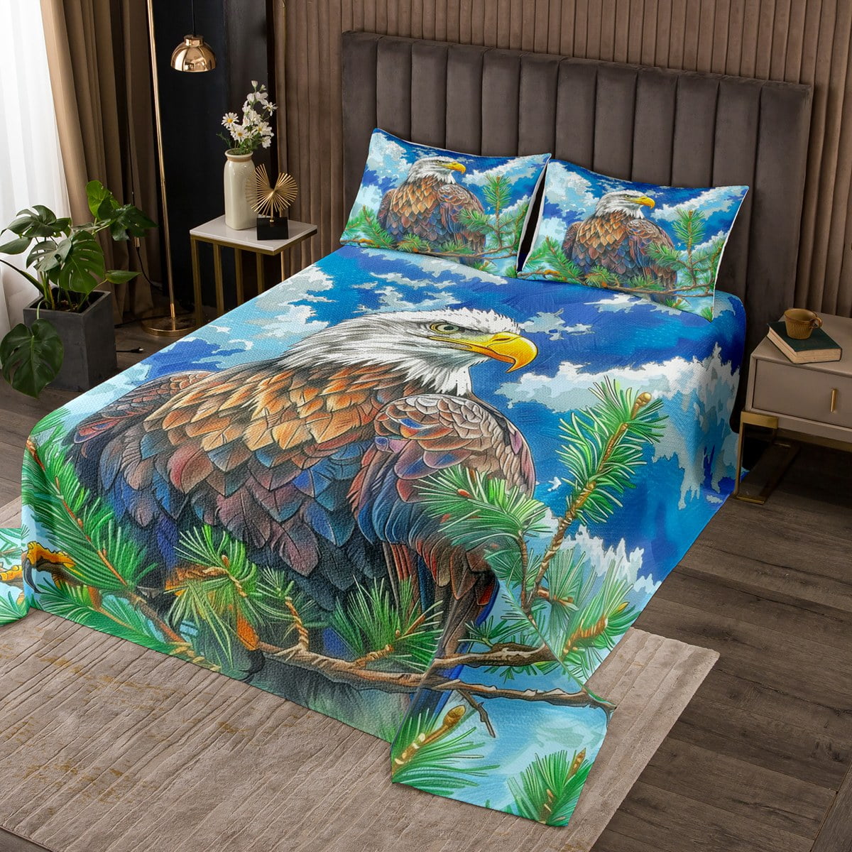 Eagle Kids Bedspread Queen Size,Pine Leaves Tree Branch Coverlet Set ...