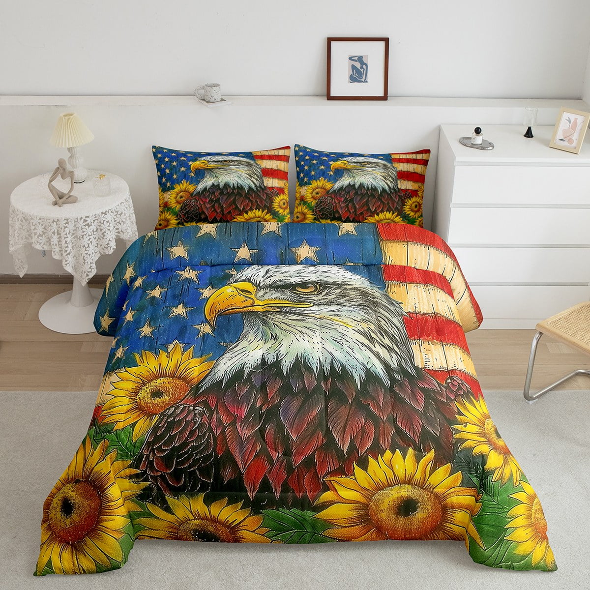 Eagle Kids Comforter Set Queen Size,Tie-dye Graffiti American Flag ...