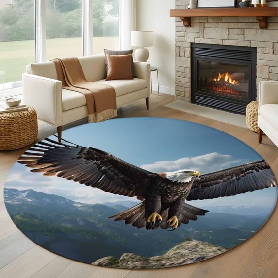 Eagle Large Round Rug 8 FT, Non Slip Living Room Area Carpet, Forest ...