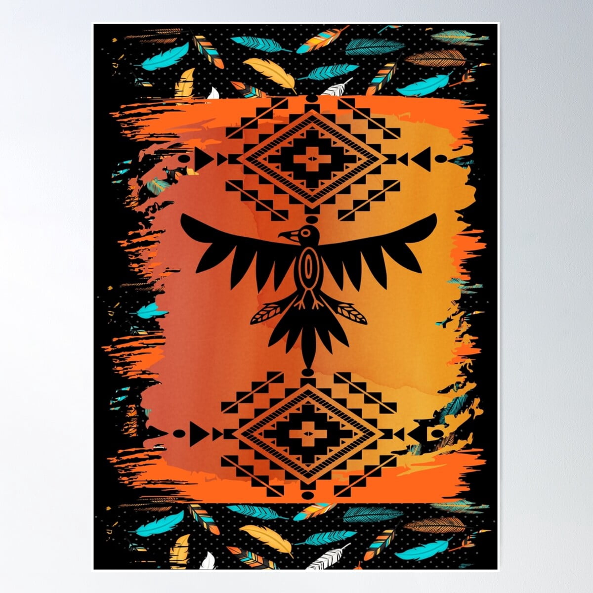 Eagle-Native American With Tribal Pattern Border Poster Wall Art ...