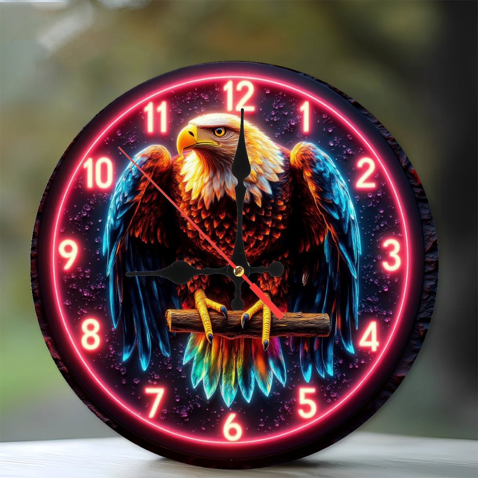 Eagle Neon Wall Clock 10-Inch Silent Wooden Wall Clock, Battery ...