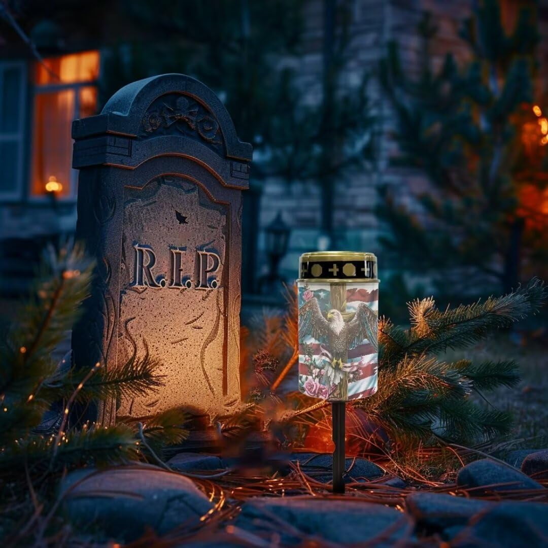 Eagle On Cross Cemetery Solar Lights Long Lasting Led Pillar Candle For ...