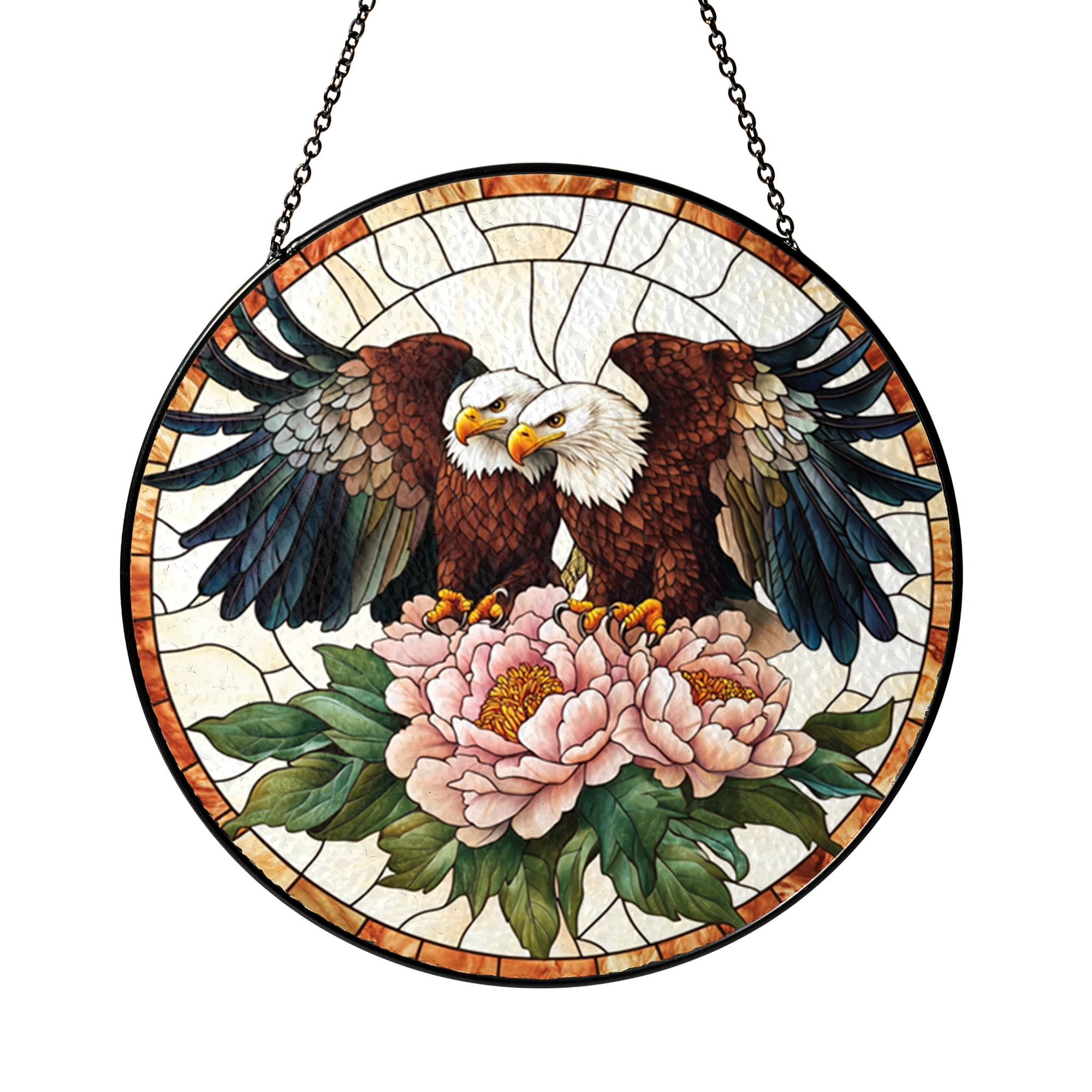 Eagle Pair with Peonies Stained Glass Style Suncatcher – Window Hanging ...