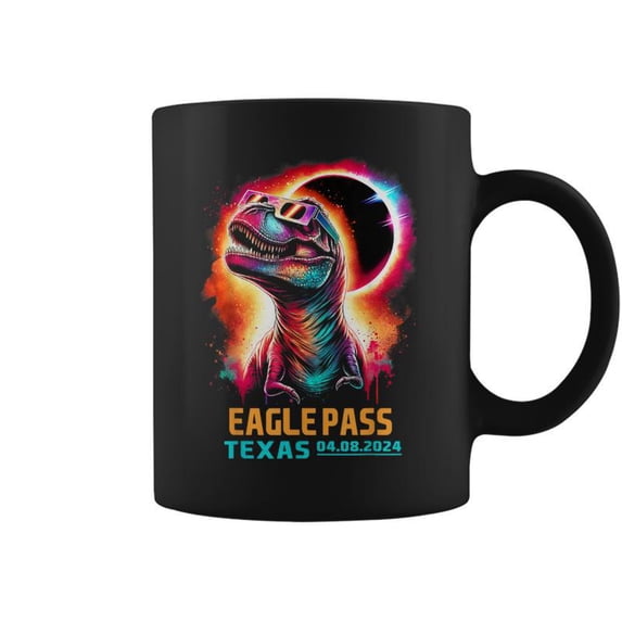 Eagle Pass Texas Total Solar Eclipse 2024 T Rex Dinosaur Coffee Mugs ...