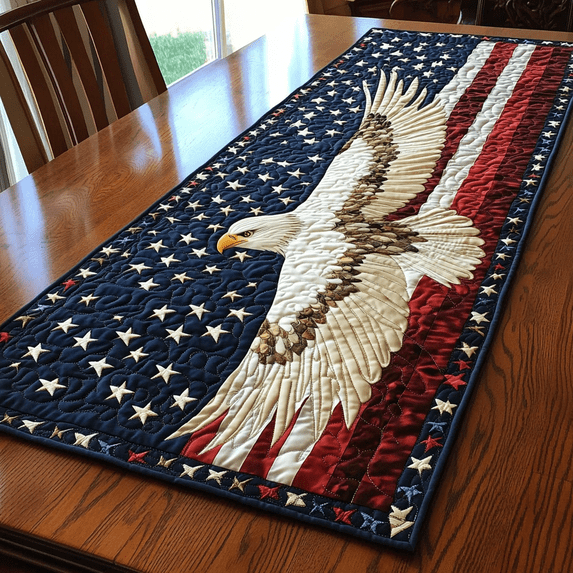 Eagle Patriotic Quilted Table Runner, USA 250th Year Freedom ...