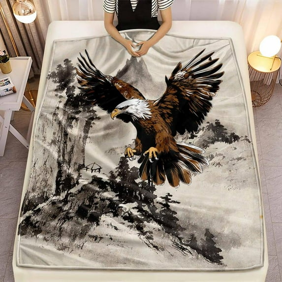 Eagle Pattern Flannel Blanket, 1 Count Soft Comfortable Throw Blanket ...