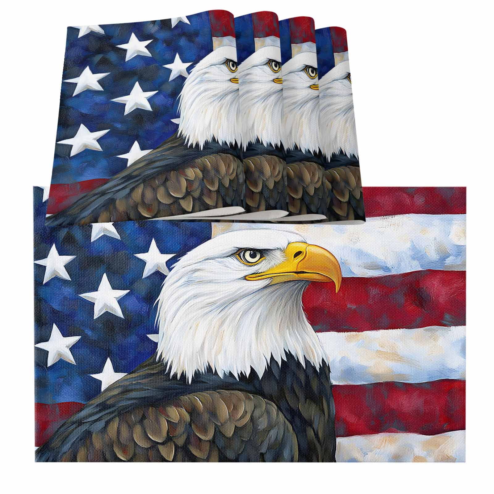 Eagle Placemats for Dinning Table Set of 6, Rustic Independence Day Red ...