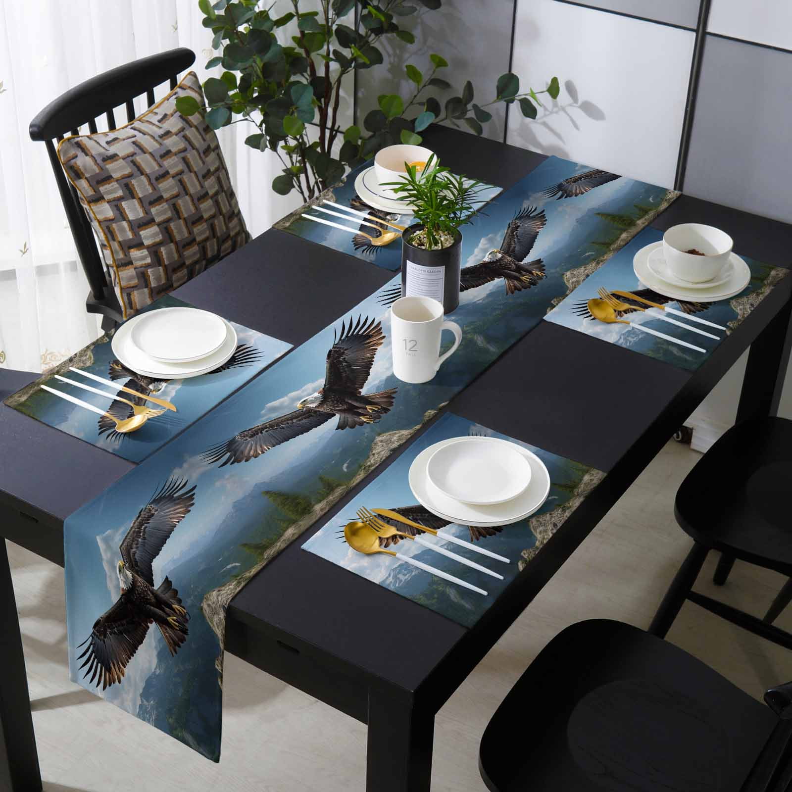 Eagle Placemats Set of 6 with 90 Inches Long Table Runner,Forest ...