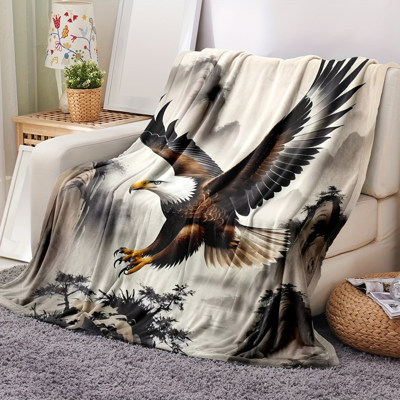 Eagle Print Contemporary Throw Blanket Geometric Pattern Animal Theme ...