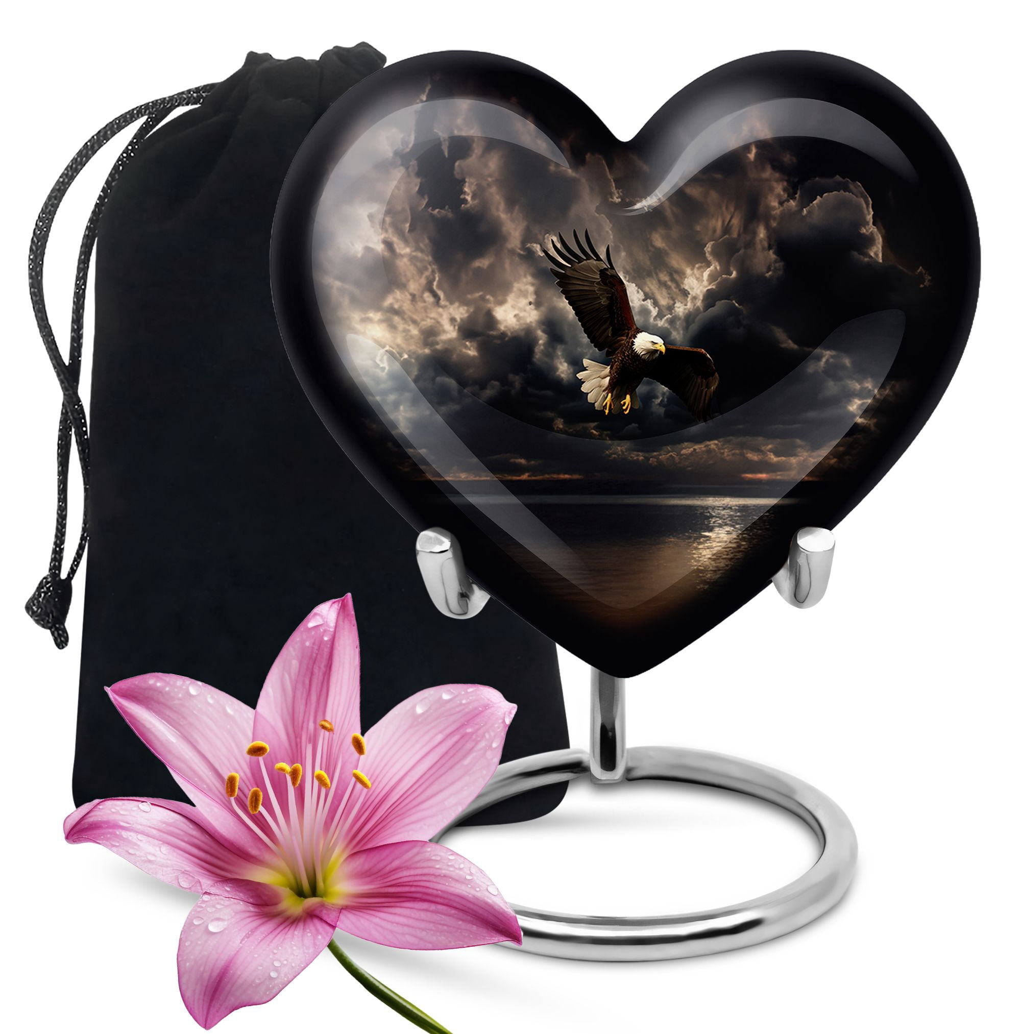 Eagle With Rain Clouds In Background Heart Shaped Large Urn - Urns For ...