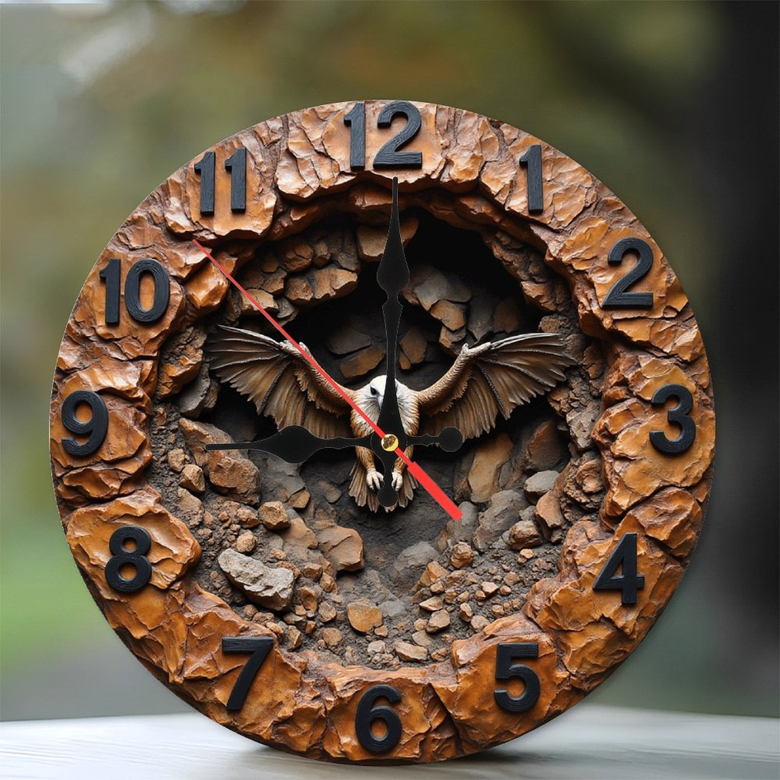 Eagle Rock Wall Clock Stone Decor 10-Inch Silent Wooden Wall Clock ...