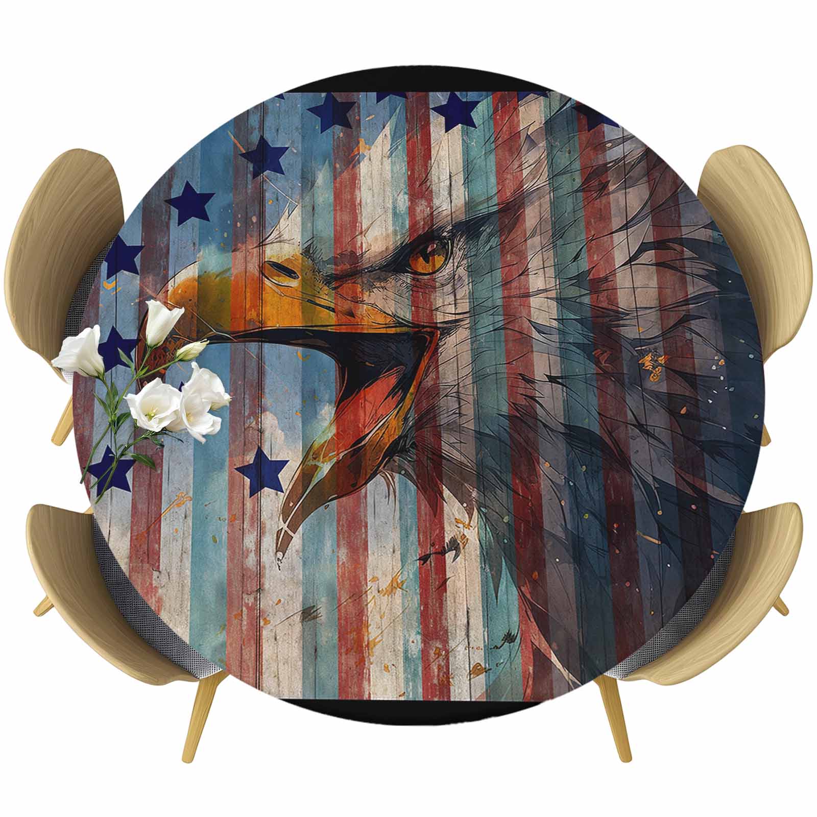 Eagle Round Tablecloth 45-54 Inch Round Fitted Table Cloth with Elastic ...