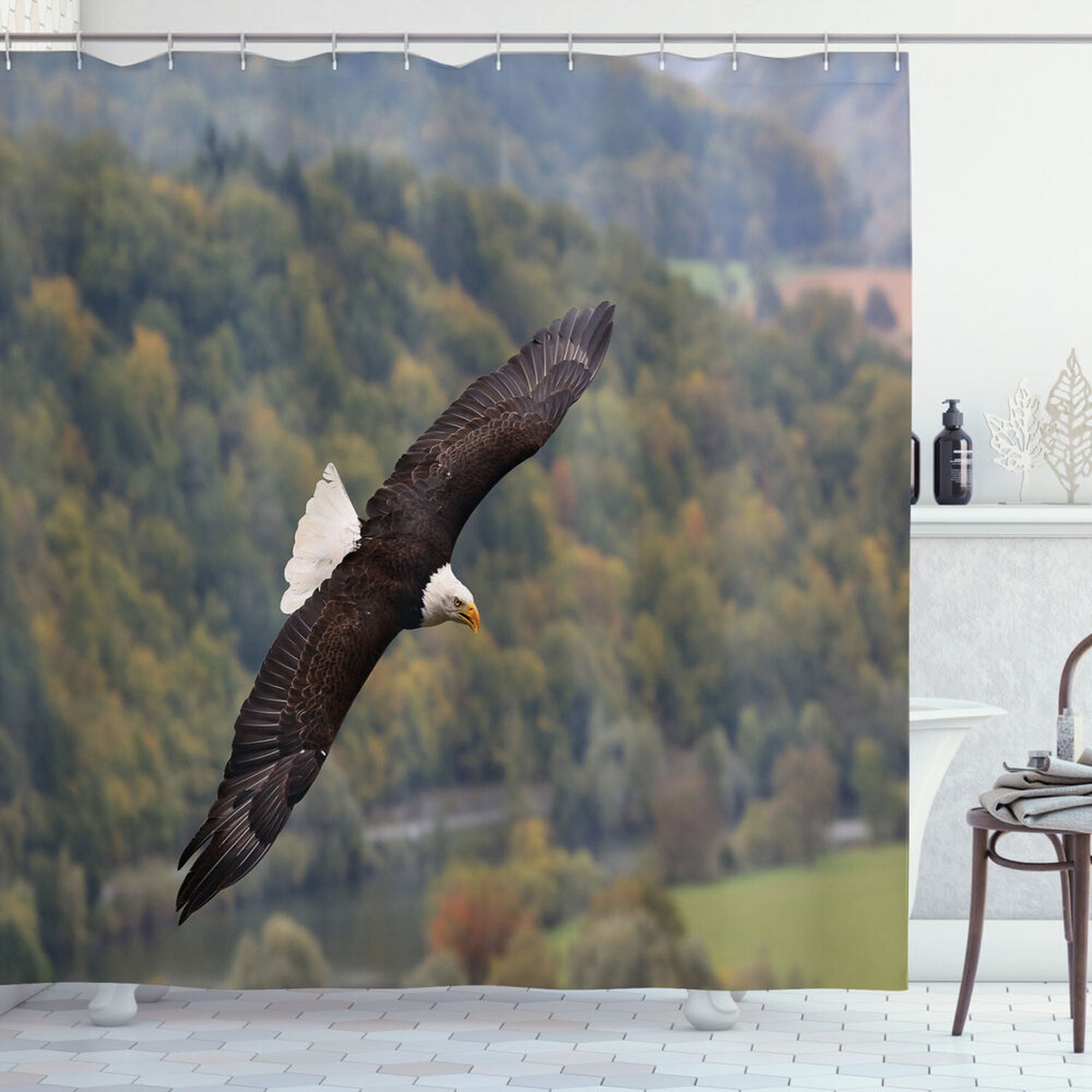 Eagle Shower Curtain King of Skies Fly Forest Print for Bathroom ...