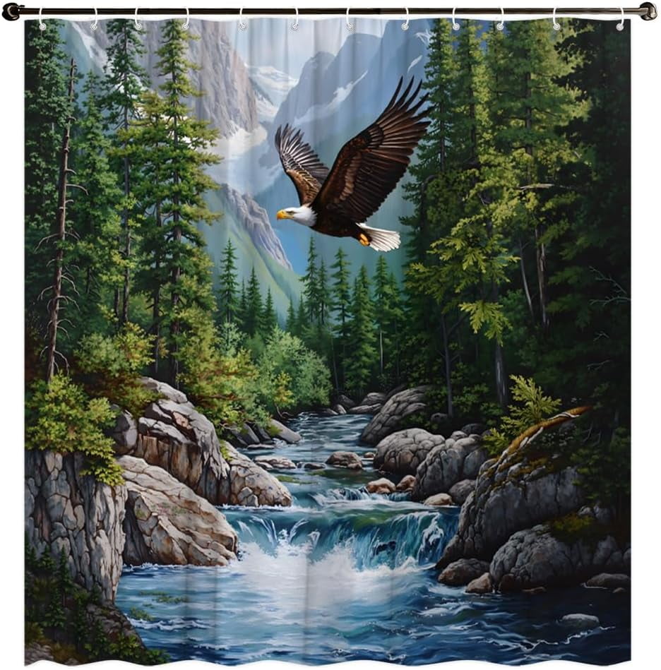 Eagle Shower Curtain Powerful Bird Eagle Wild Animal Wildlife Waterfall ...