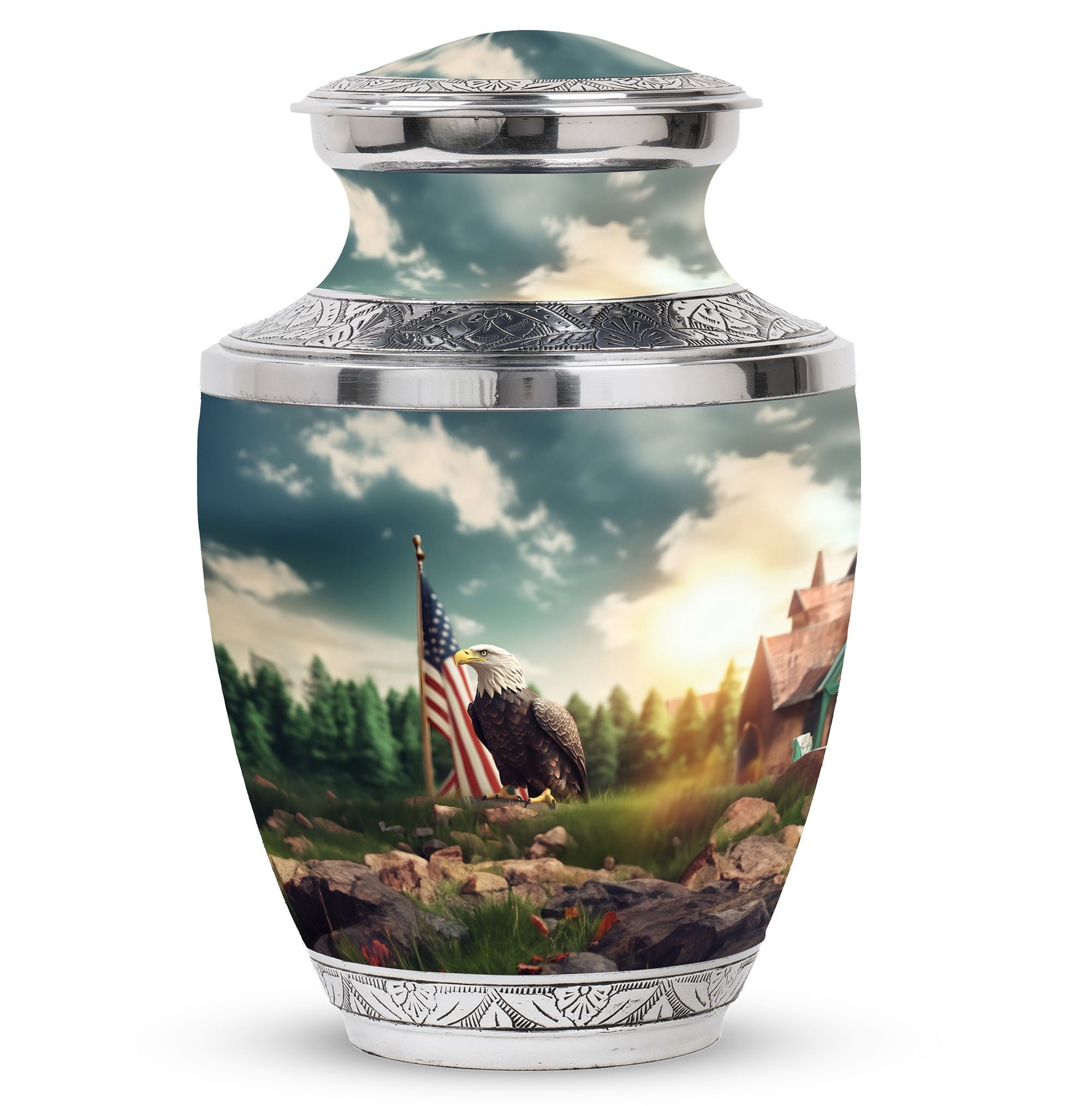 Eagle Sitting On Grass Hill Top Urn For Ashes, Grass Hill-Themed ...