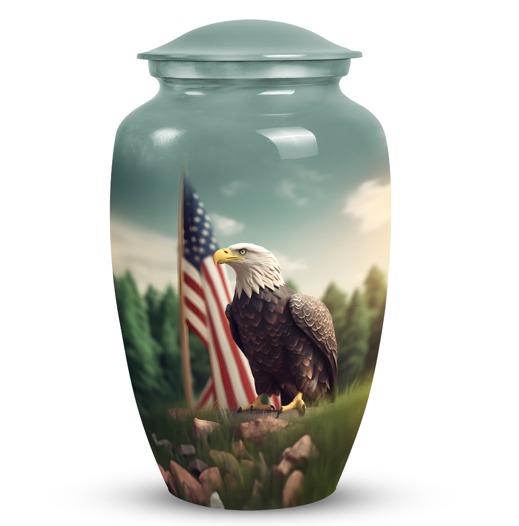 Eagle Sitting On Grass Hill Top Large Urn For Adults Ashes Female ...