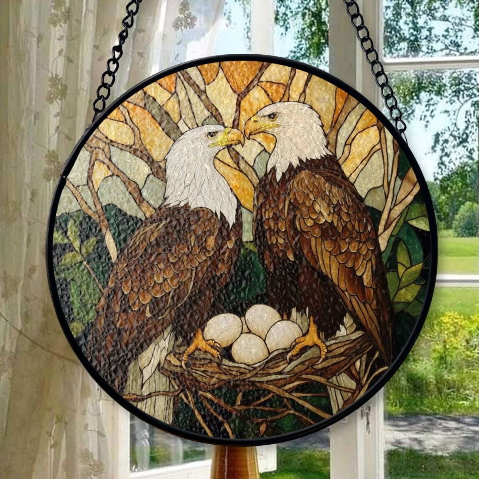 Eagle Stained Glass Sun Catcher Eagle Couple with Egg LightCatcher Bird ...