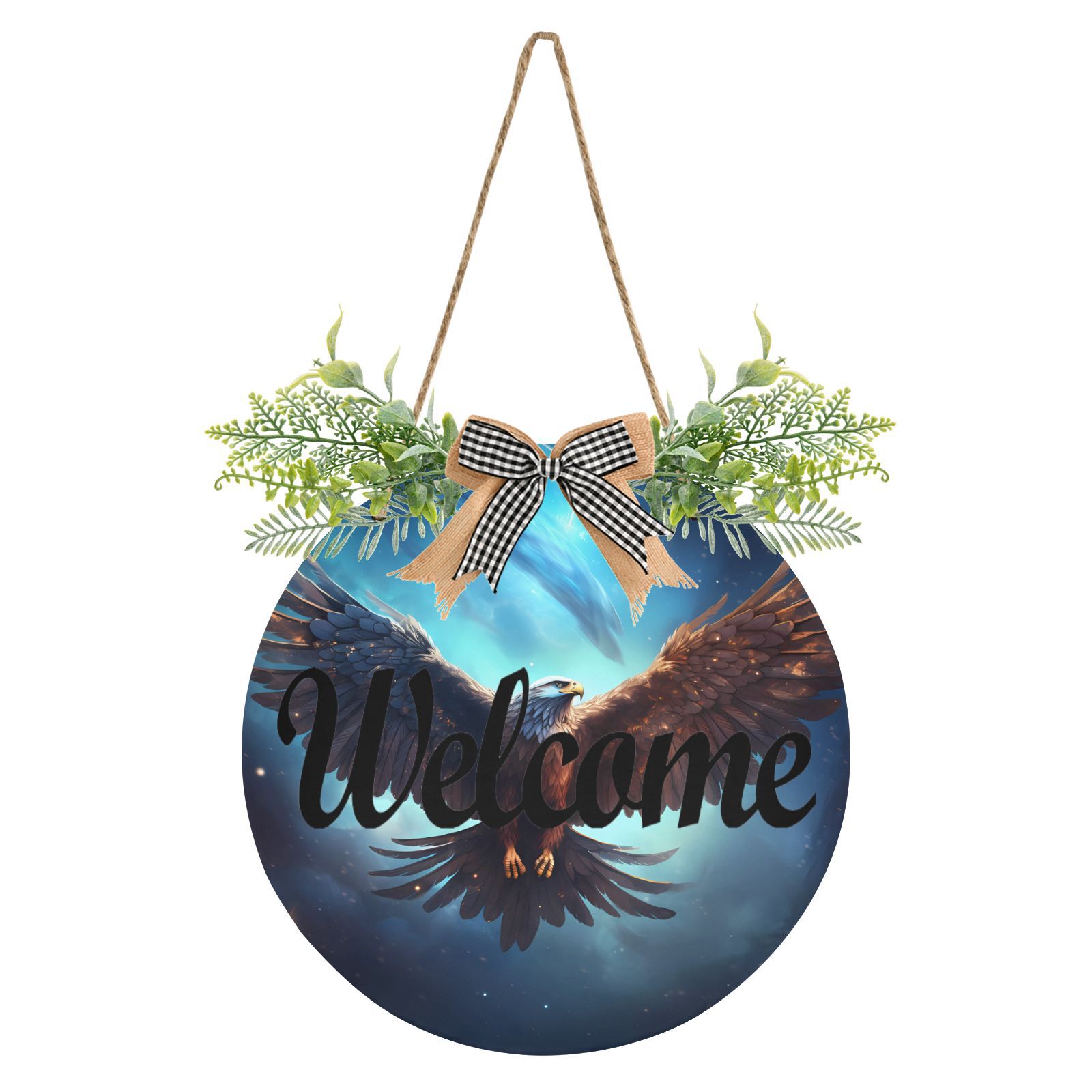 Eagle Starry Sky Wings Welcome Sign for Front Door Wreath Door Sign for ...
