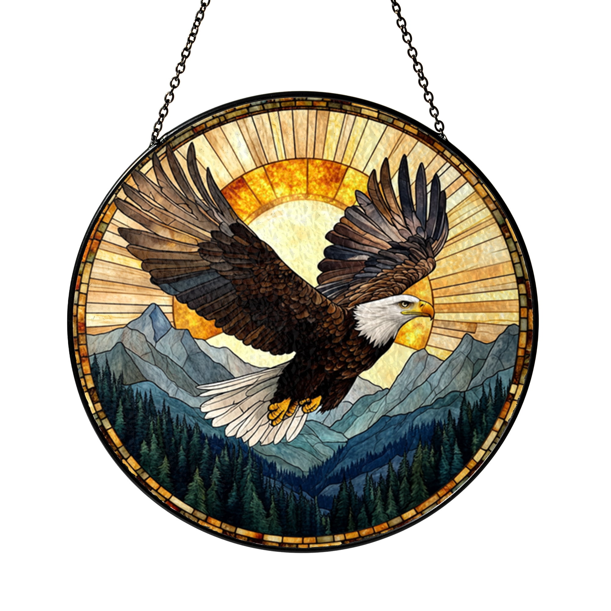 Eagle Sunset Landscape Stained Glass Style Window Suncatcher Decor ...