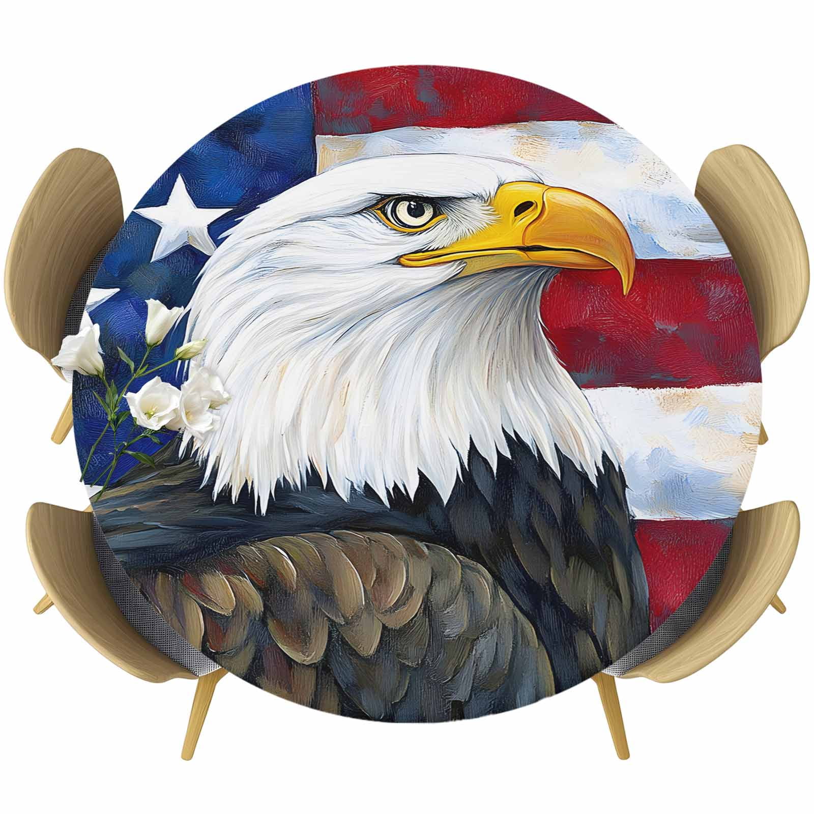 Eagle Table Cloth, Round Fitted Tablecloths with Elastic Edge, Rustic ...