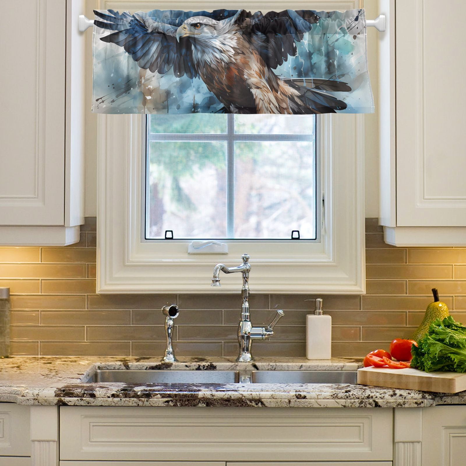 Eagle Trees Painting Curtain Valances Farmhouse Design Window Treatment ...