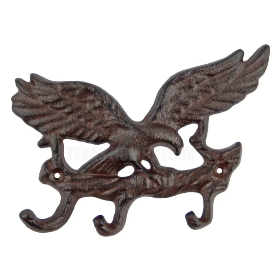 Eagle Triple Wall Hook Cast Iron Key Towel Coat Hanger Rack Rustic ...