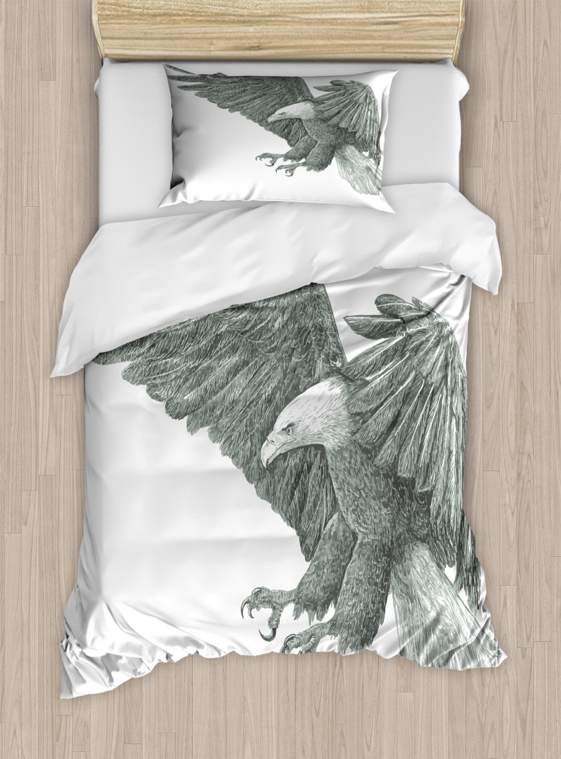 Eagle Twin Size Duvet Cover Set, Black and White Pencil Drawing Style ...