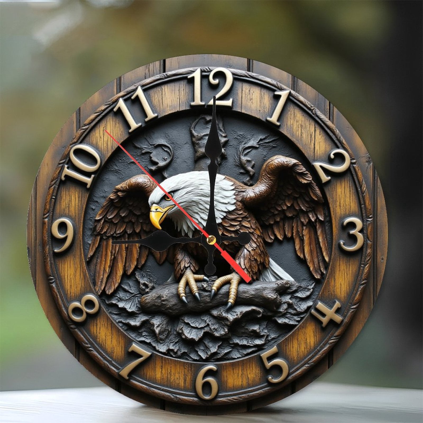 Eagle Wall Clock with Layered Realistic Design 10-Inch Silent Wooden ...