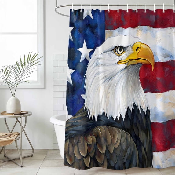Eagle Waterproof Fabric Shower Curtain,Rustic Independence Day Red Blue ...
