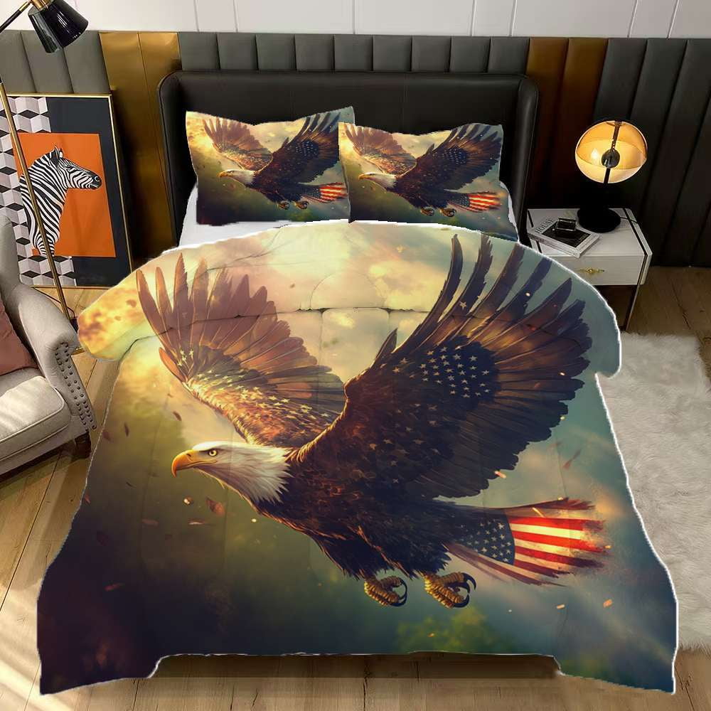 Eagle With American Flag Comforter Set Queen Size Bedding Set For Travl ...