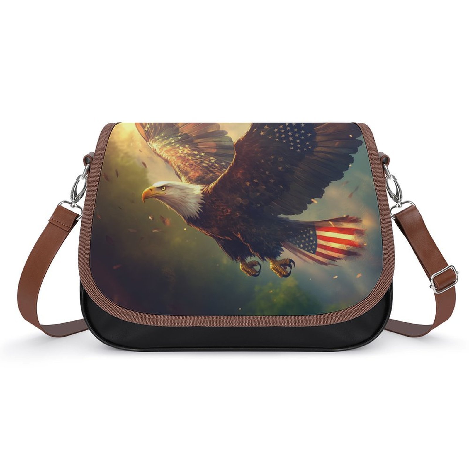 Eagle With American Flag Vintage Crossbody Bag For Women Medium Leather ...
