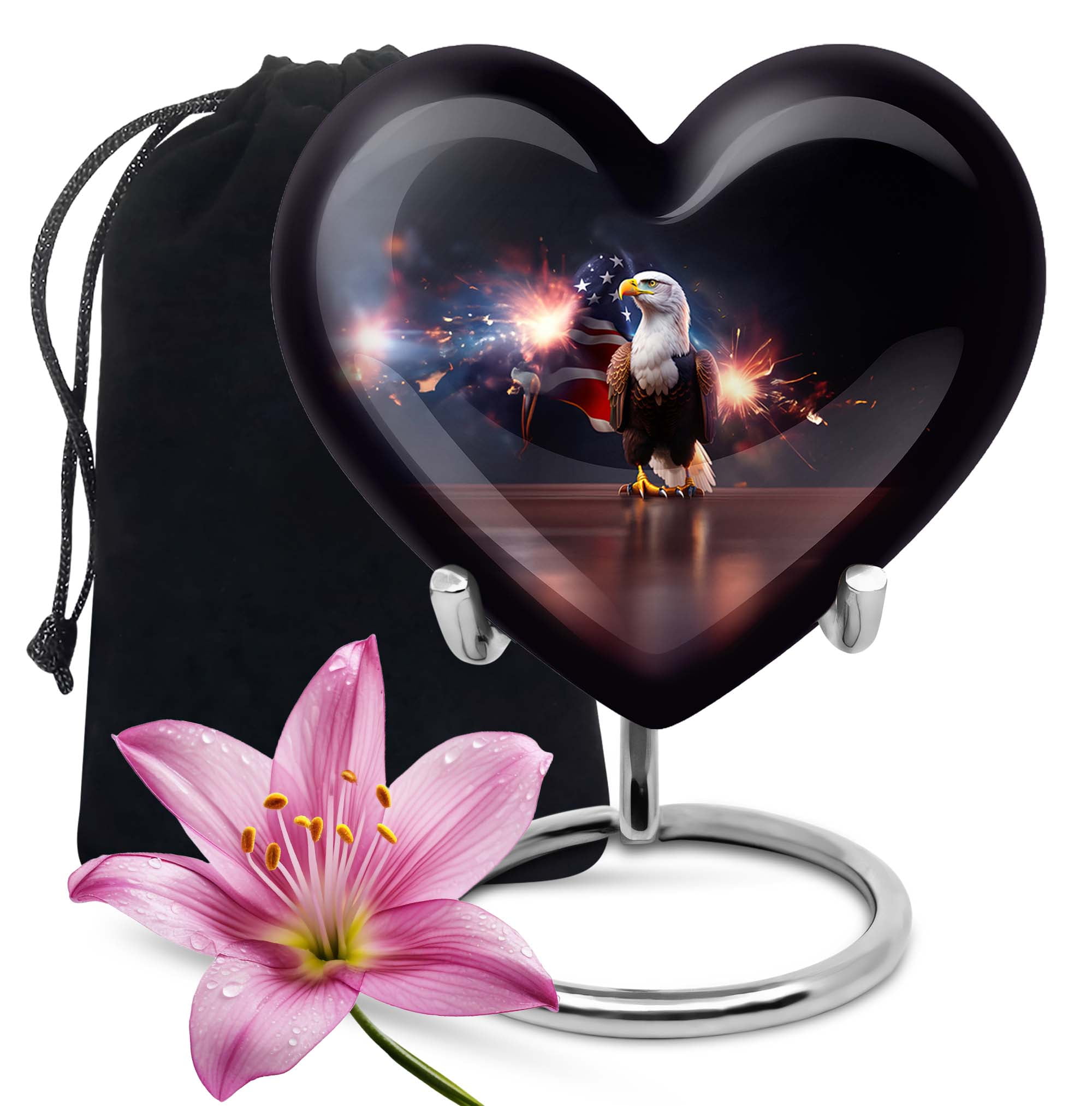 Eagle With Fireworks Petite Cremation Heart Urn for Human Ashes ...