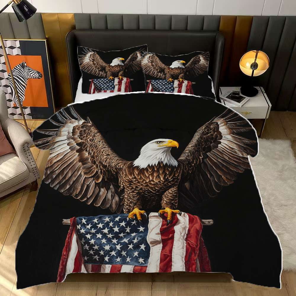 Eagle With USA Flag Comforter Set King Size Bedding Set For Travl ...