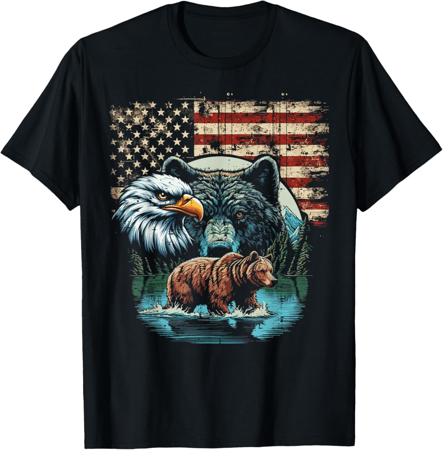 Eagle Wolf Bear USA Flag Freedom Patriotic Men Women T-Shirt - Walmart.com