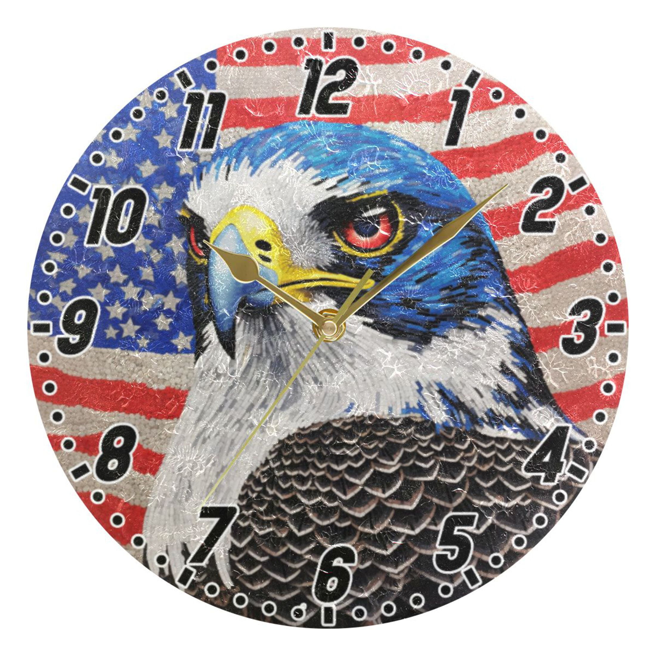 Eagle and American Flag Wall Clock 9.8 inch Battery Operated Clocks Non ...