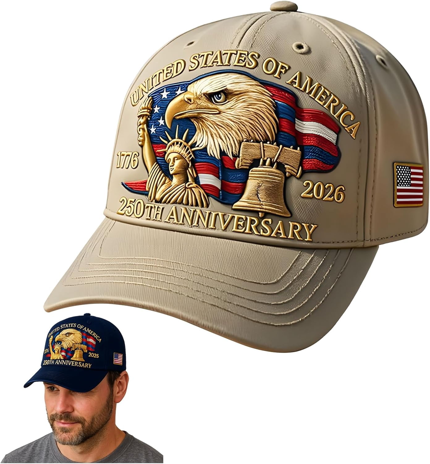 Eagle and Statue of Liberty - 250th Anniversary Cap, Adjustable Size ...
