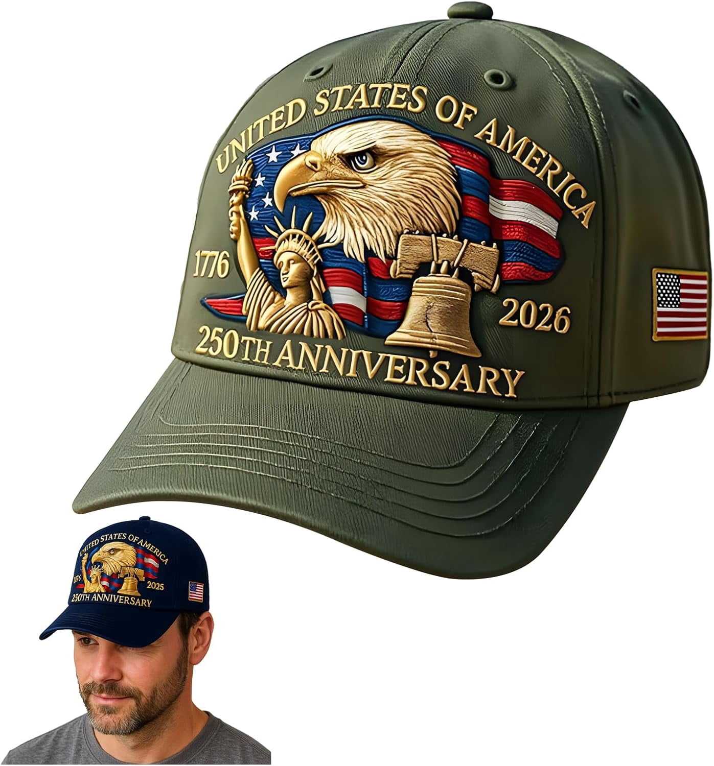 Eagle and Statue of Liberty - 250th Anniversary Cap, Adjustable Size ...