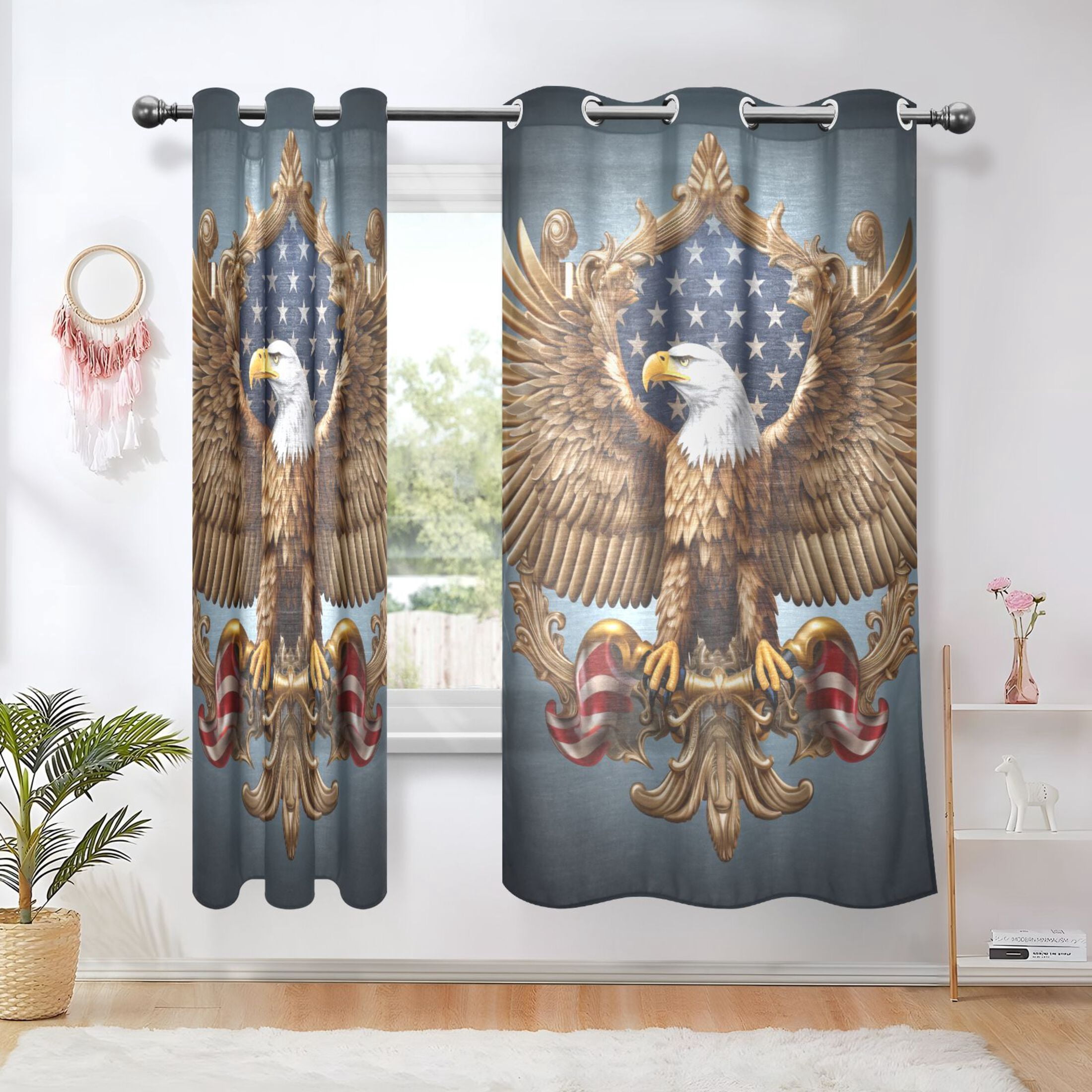 Eagle and Usa Flag Sheer Curtains 2 Panels Set Grommet Drapes for ...