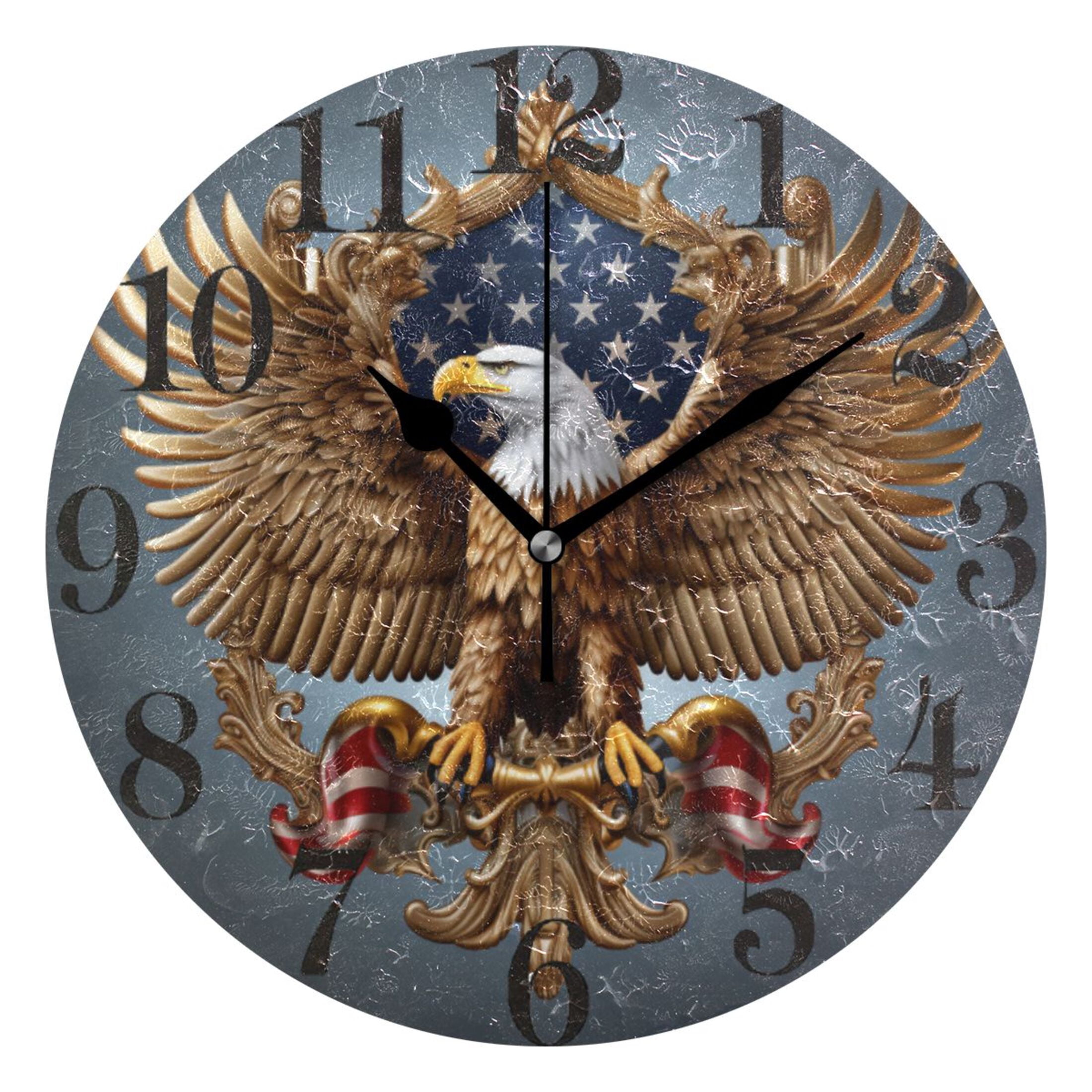 Eagle and Usa Flag Wall Clock 9.8 inch Battery Operated Clocks Non ...