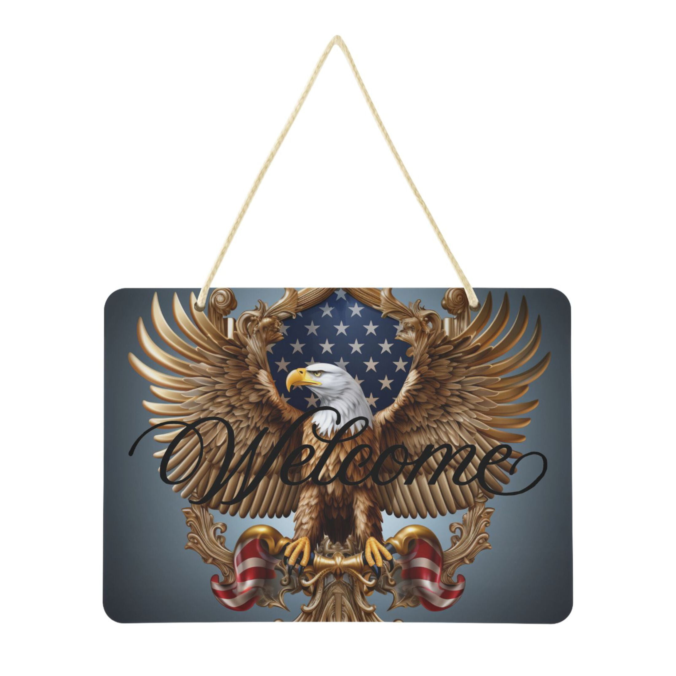 Eagle and Usa Flag Welcome Sign Front Door PVC 14x10 inch Hanger Hello ...